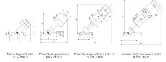 No Dead leg Angle Seat Valves with Ferrule Connection According ASME BPE