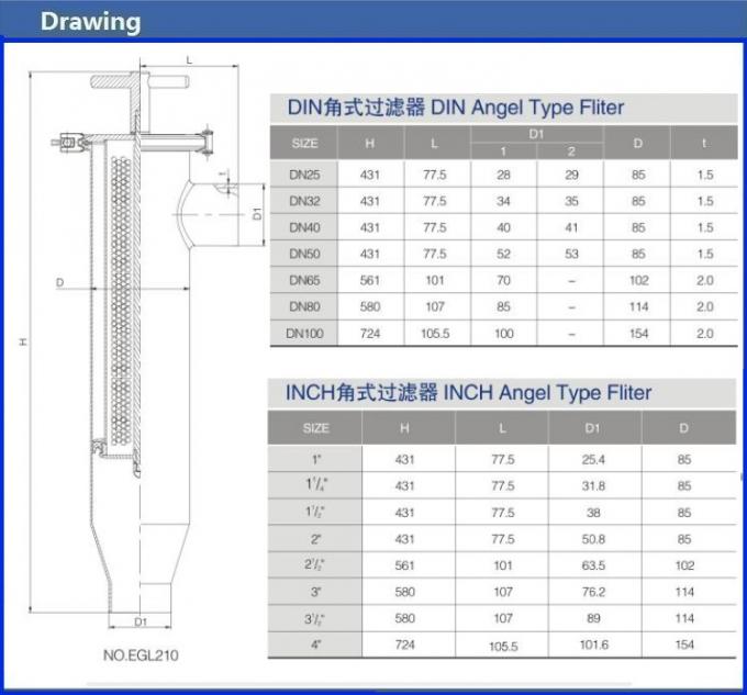 304 Sanitary Cylindric Angle Tank Pipeline Filter For Food & Beverage ...